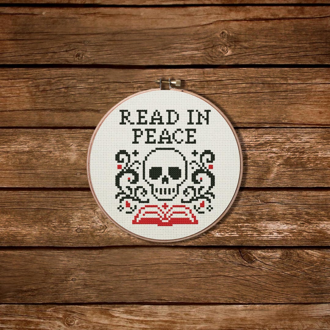 Read in Peace Cross Stitch Pattern: Funny Bookworm Embroidery (PDF ...