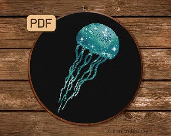 Galaxy Jellyfish Cross Stitch Pattern: Sea Animal Embroidery (PDF ...