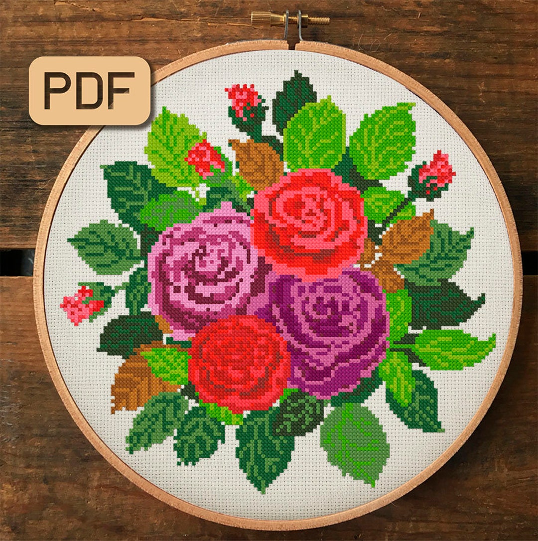 Roses Cross Stitch Pattern Floral Needlepoint Pdf - Etsy Roses Cross Stitch Pattern Floral Needlepoint Pdf - Etsy