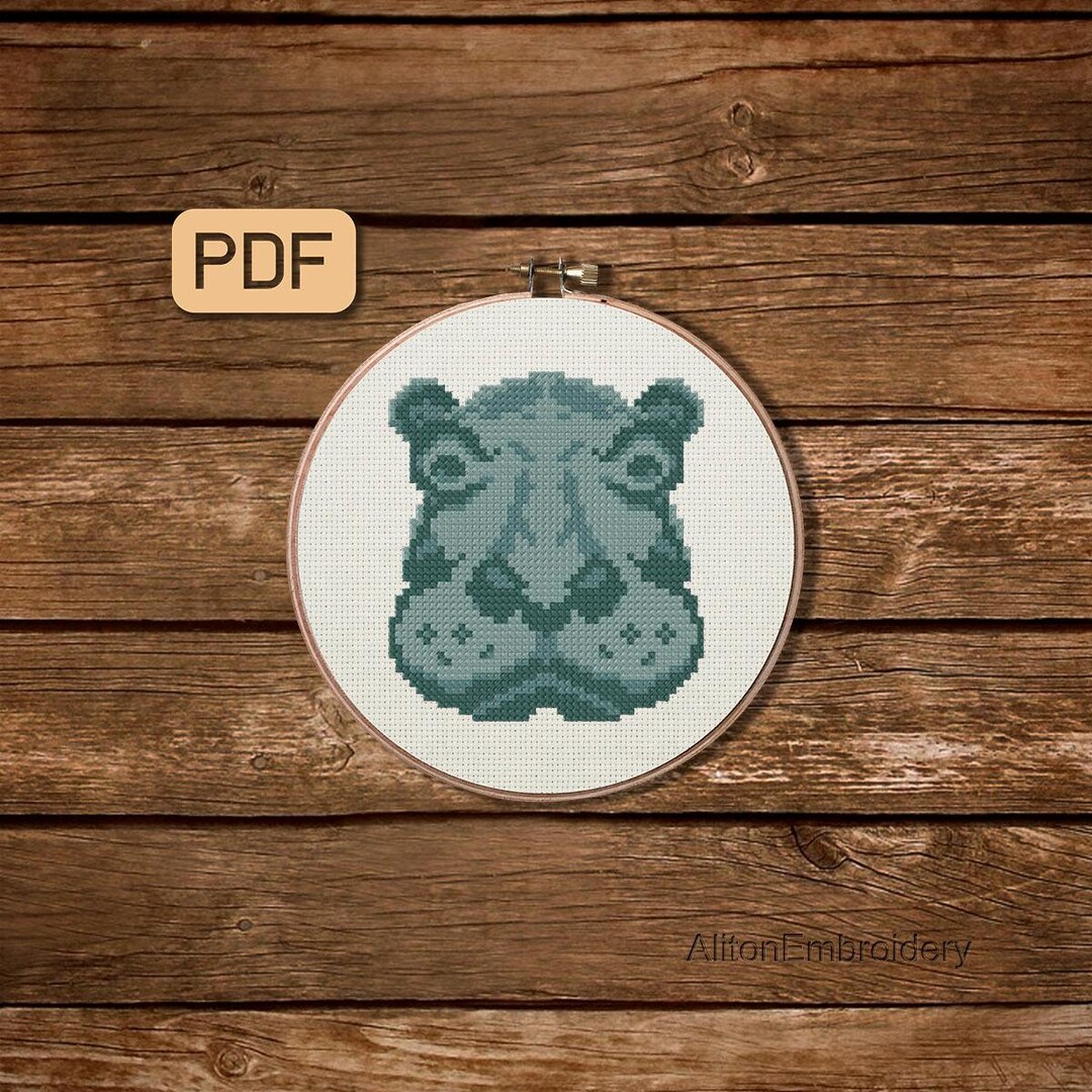 Hippopotamus Cross Stitch Pattern Animal Cross Stitch PDF Small Embroidery Pattern Instant ...