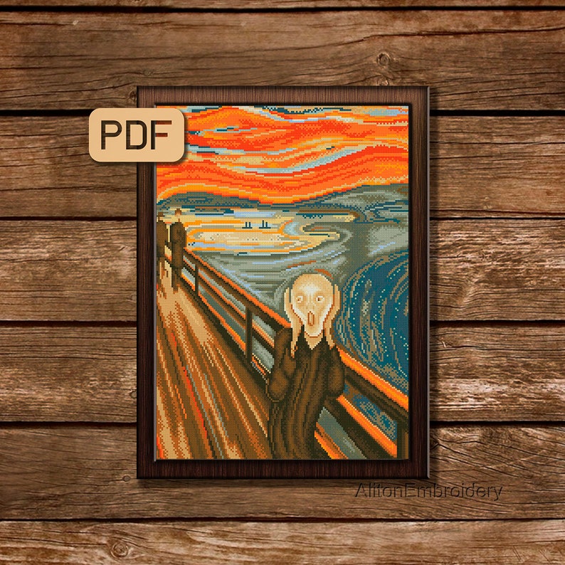 The Scream Cross Stitch Pattern: Munch Painting Embroidery (PDF Pattern ...