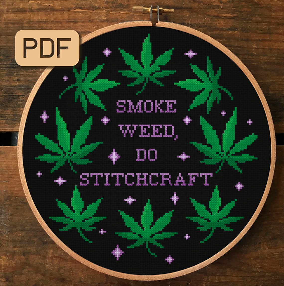 Weed Cross Stitch Pattern, Funny Cross Stitch Pattern Pdf, Gothic Cross ...