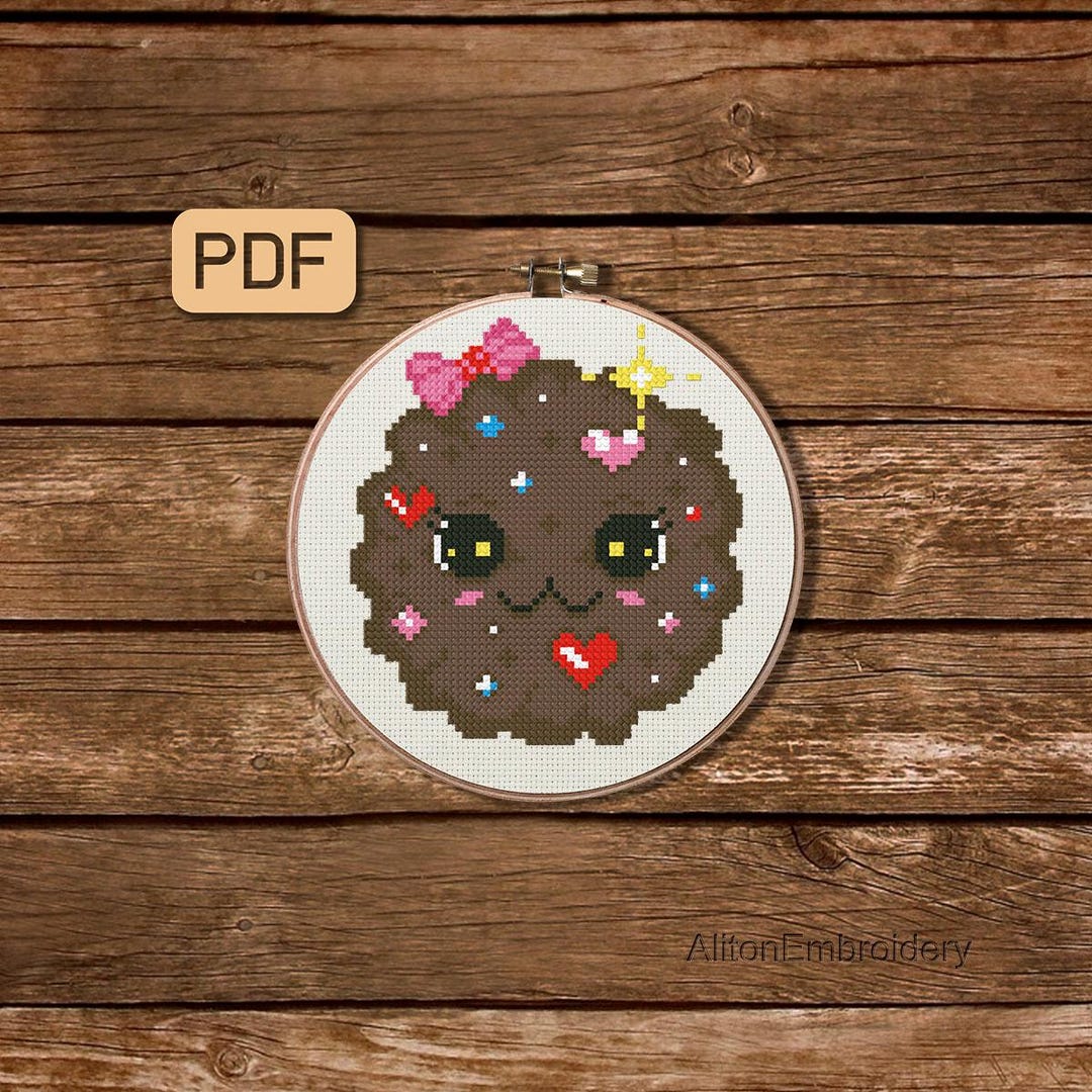 Cookie Cross Stitch Pattern, Cute Counted Embroidery PDF, Instant ...