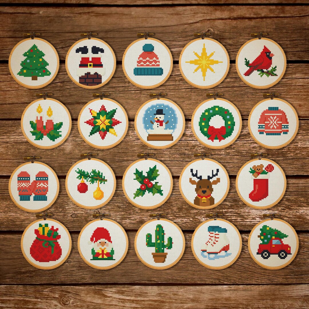 20 Small Christmas Cross Stitch Patterns Bundle: Mini Xmas Needlepoint ...