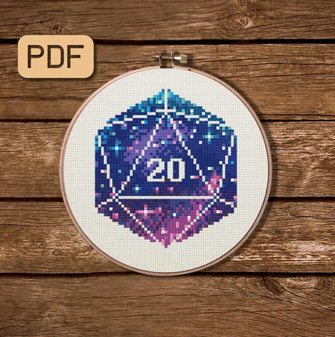 D20 Cross Stitch Pattern Galaxy Dice Needlepoint D&D Cross Stitch Pdf ...