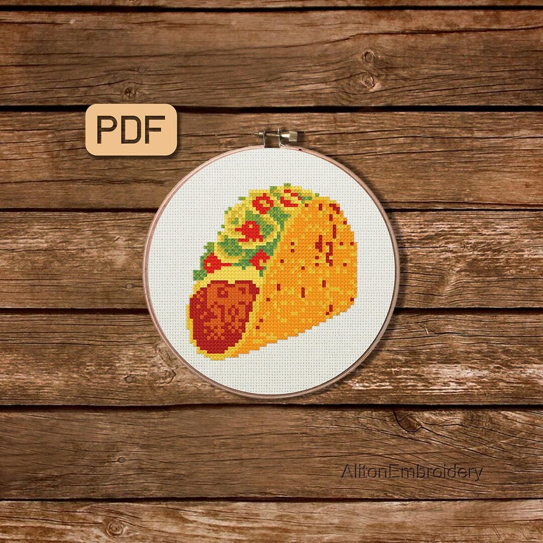 Taco Cross Stitch Pattern, Mexican Food Embroidery Chart PDF, Instant ...