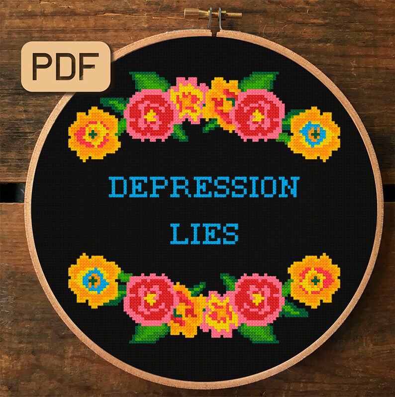 Funny Cross Stitch Pattern Depression Lies Mental Health Cross | Etsy