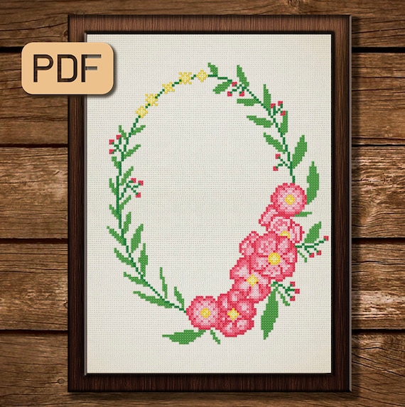 Floral Border Cross Stitch Pattern Flower Wreath Needlepoint | Etsy