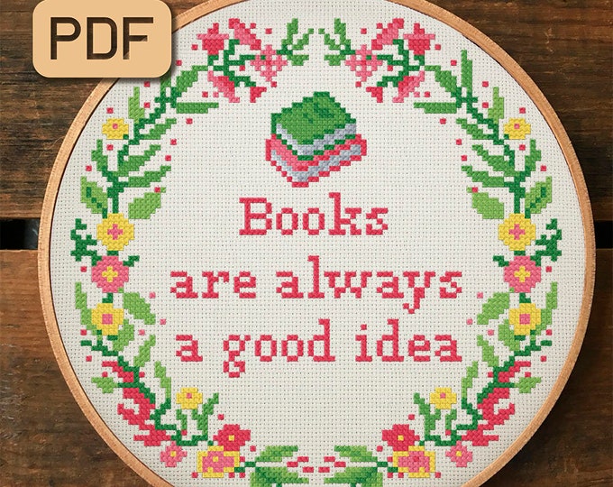 Bookshelf Cross Stitch Pattern, Reader Library, Classic Book Cross ...