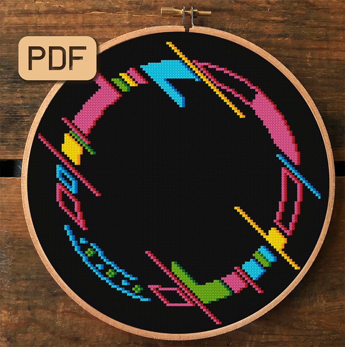 Circle Border Cross Stitch Pattern, Abstract Cross Stitch Design ...