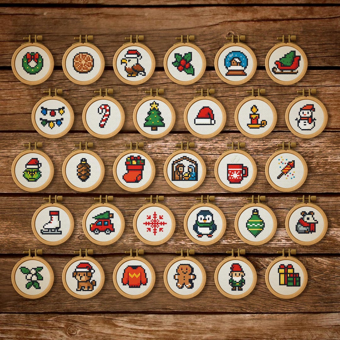 30 Mini Christmas Cross Stitch Patterns Bundle: Tiny Xmas Needlepoint ...