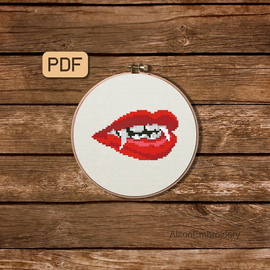 Vampire Fangs Cross Stitch Pattern, Lips Crossstitch PDF, Horror ...