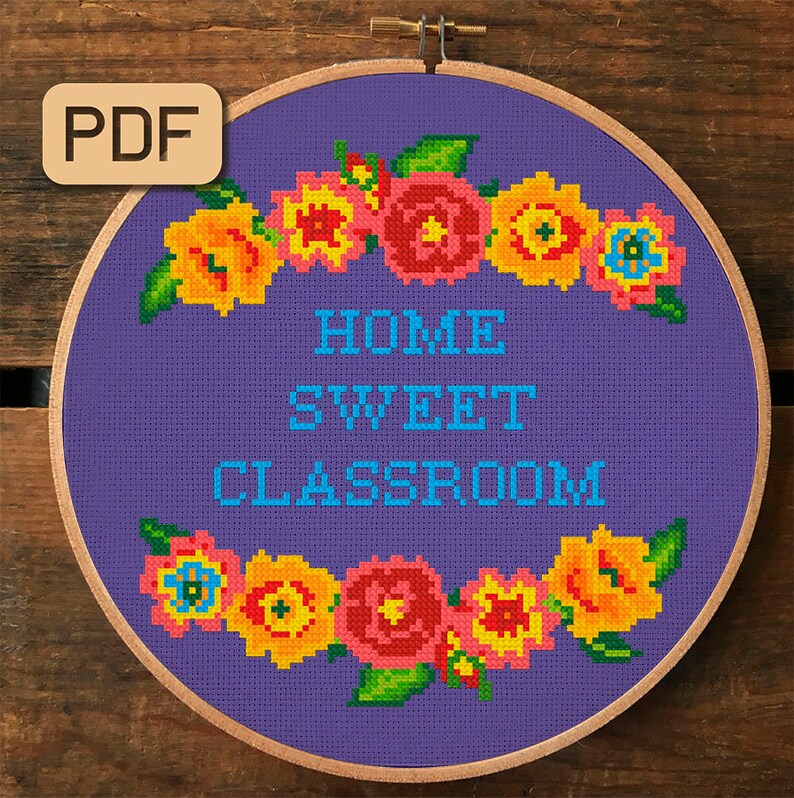Home Sweet Classroom Cross Stitch Pattern: Modern Embroidery (PDF ...