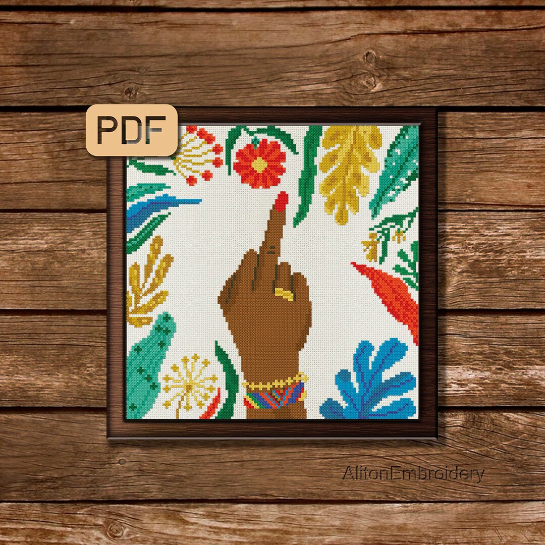 Middle Finger Cross Stitch Pattern, Funny Crossstitch PDF, Feminist ...