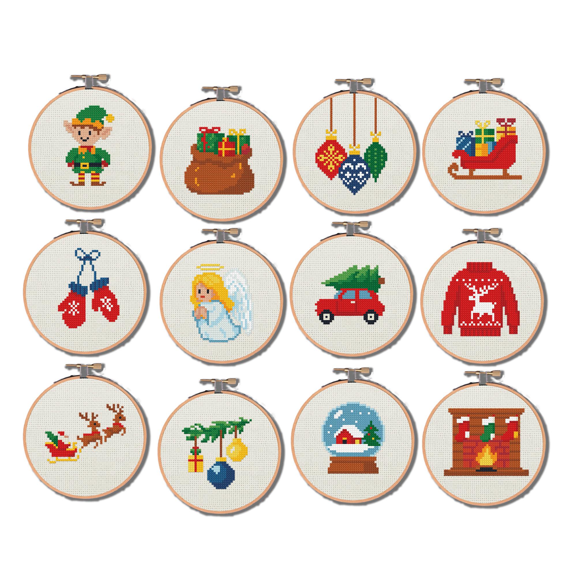 12 Mini Christmas Cross Stitch Patterns Bundle: Small Xmas Needlepoint ...
