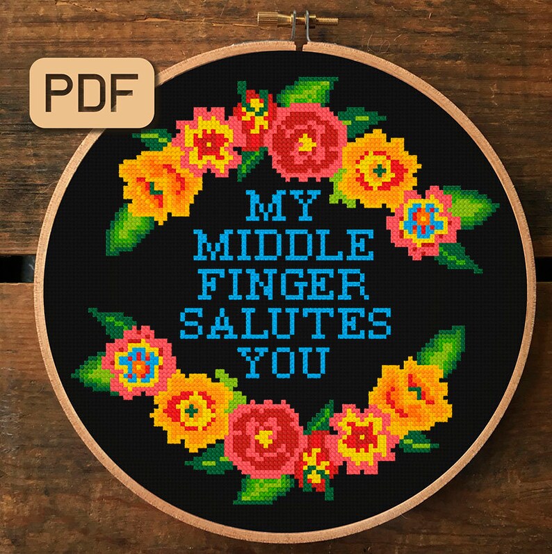 Funny Cross Stitch Pattern My Middle Finger Salutes You Cross - Etsy