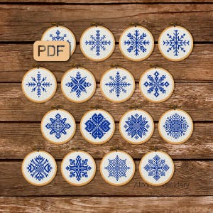 16 Small Snowflakes Cross Stitch Pattern Christmas Embroidery Design ...