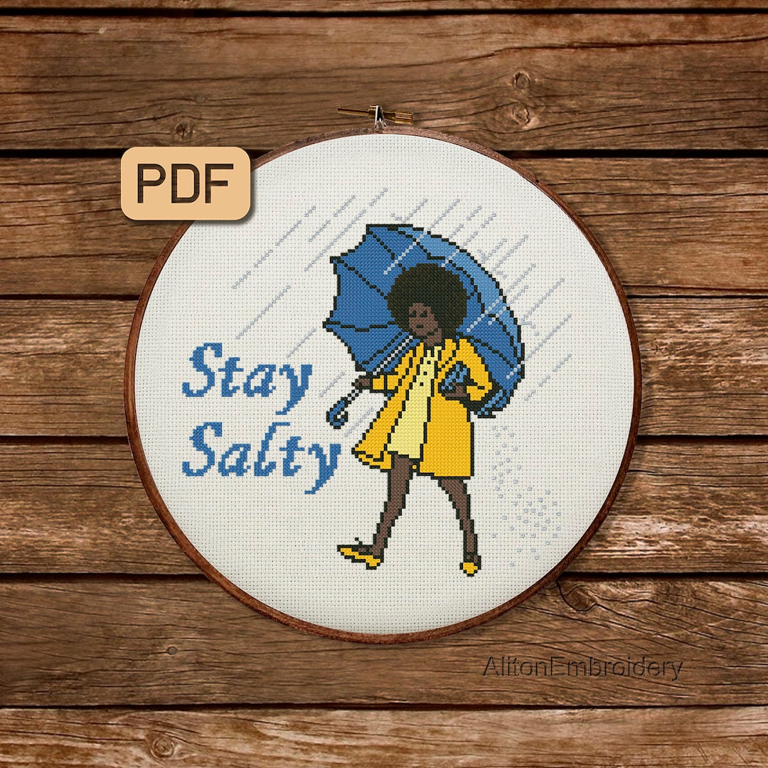 Stay Salty Cross Stitch Pattern, Funny Embroidery Design, Girl ...