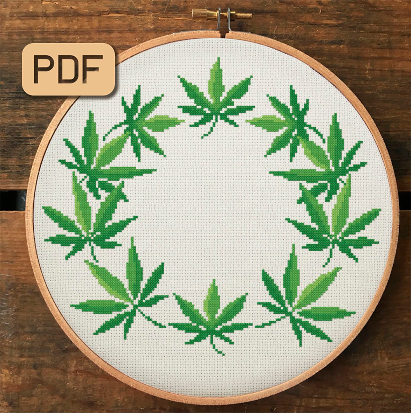 Weed Border Cross Stitch Pattern, Cannabis Leaf Wreath Cross Stitch ...
