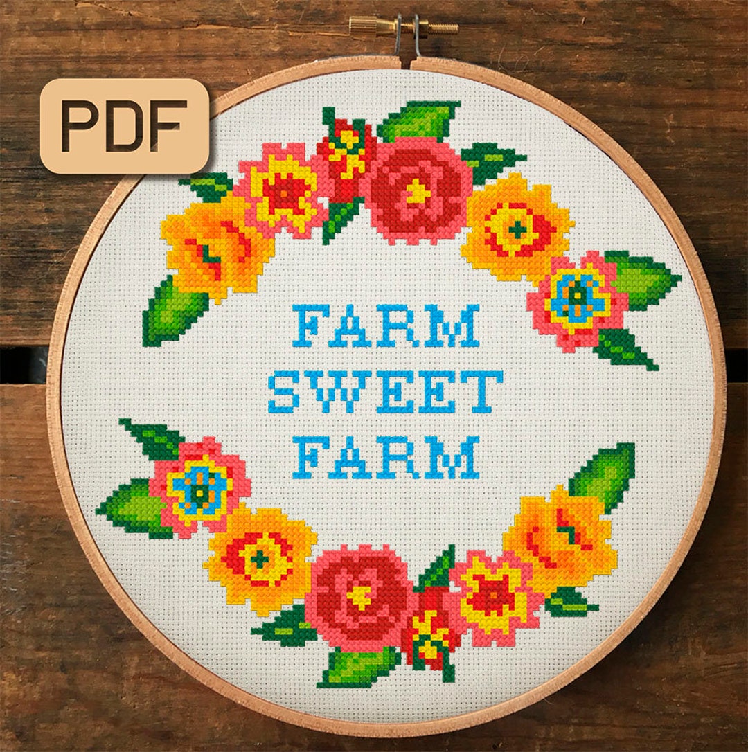 Farm Sweet Farm Cross Stitch Pattern, Farmhouse Cross Stitch Pattern ...