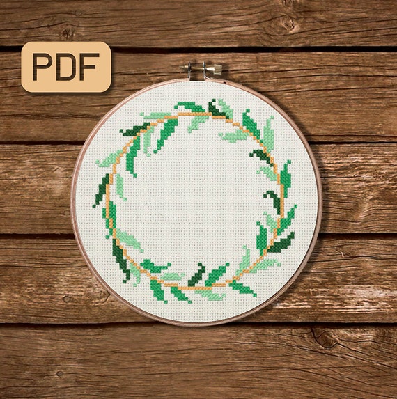 Leafy Wreath Cross Stitch Pattern Leaf Border Cross Stitch | Etsy