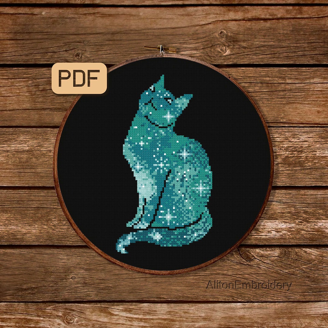 Cat Cross Stitch Pattern Animal Silhouette Cross Stitch PDF Galaxy ...