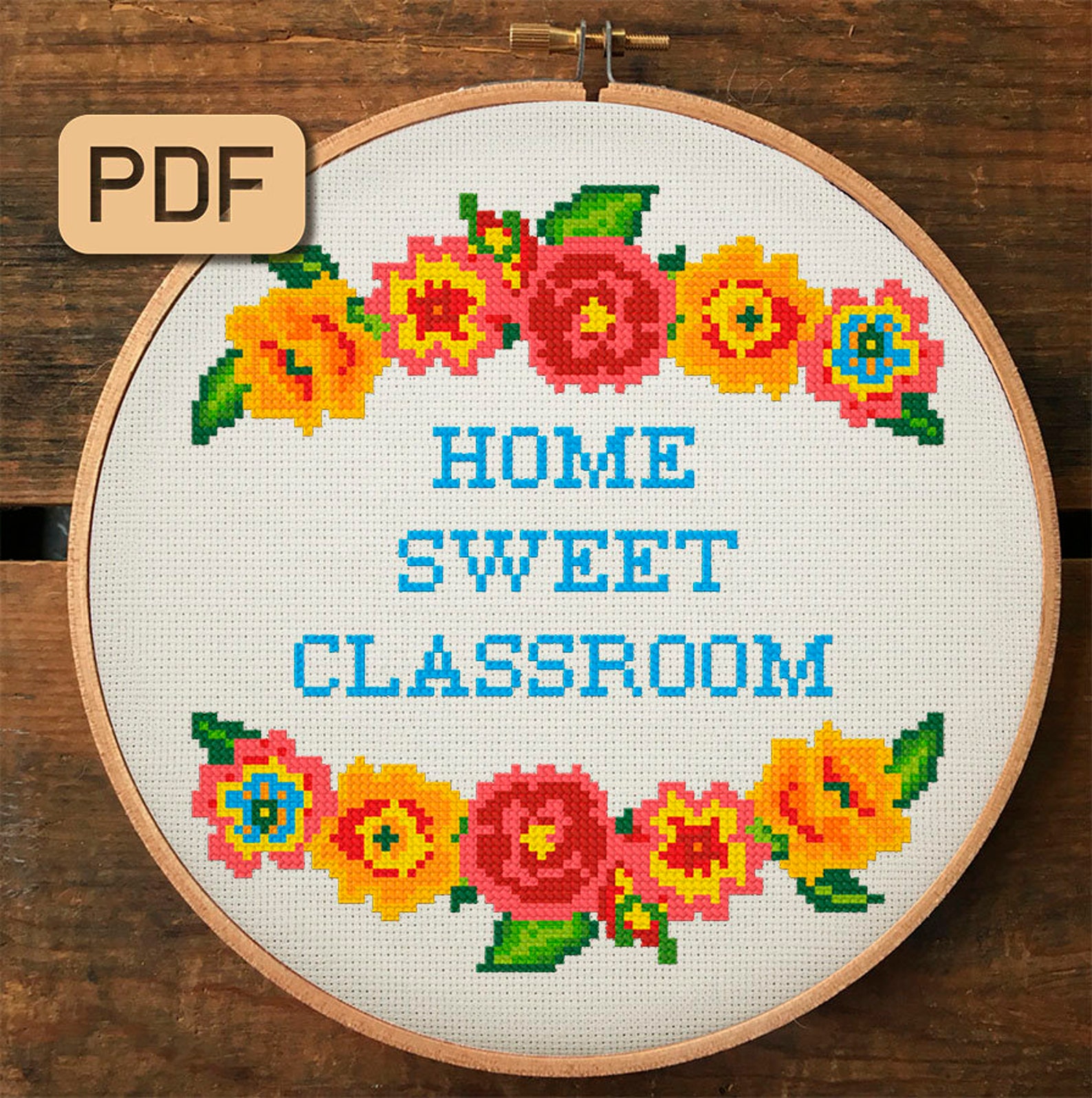 Home Sweet Classroom Cross Stitch Pattern: Modern Embroidery (PDF ...