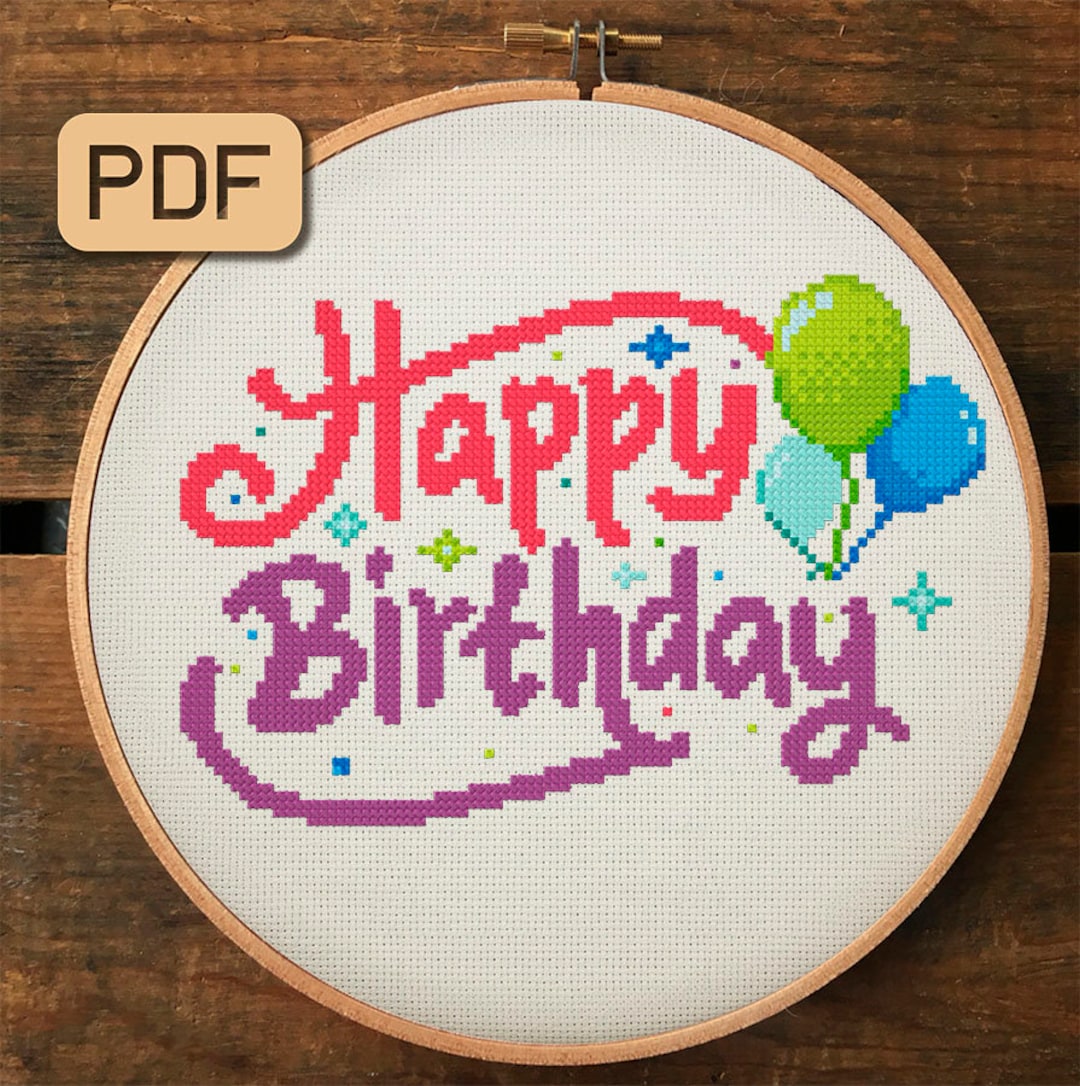 Happy Birthday Cross Stitch Pattern: Modern Funny Design (PDF Pattern ...