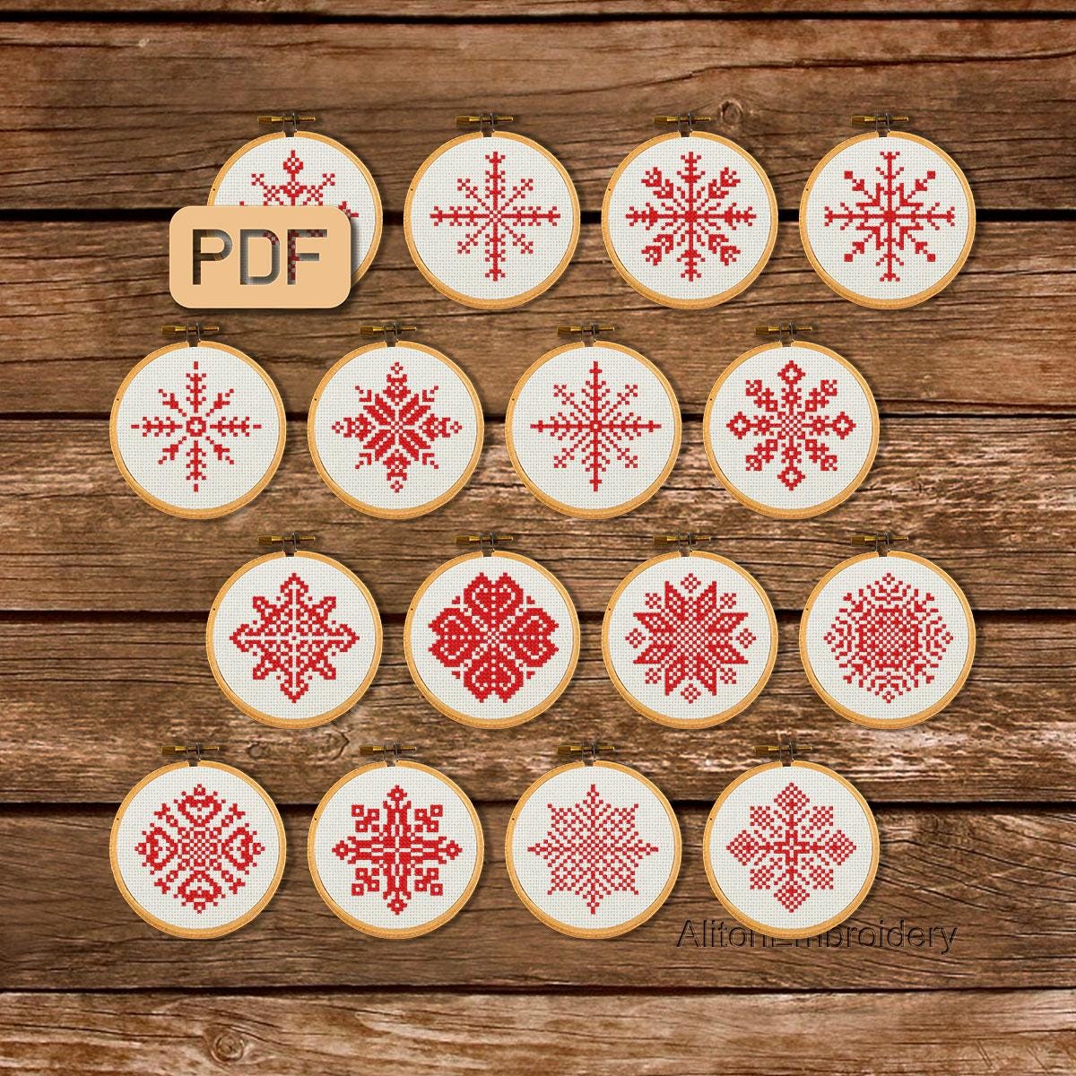 16 Small Snowflakes Cross Stitch Pattern Christmas Embroidery Design ...