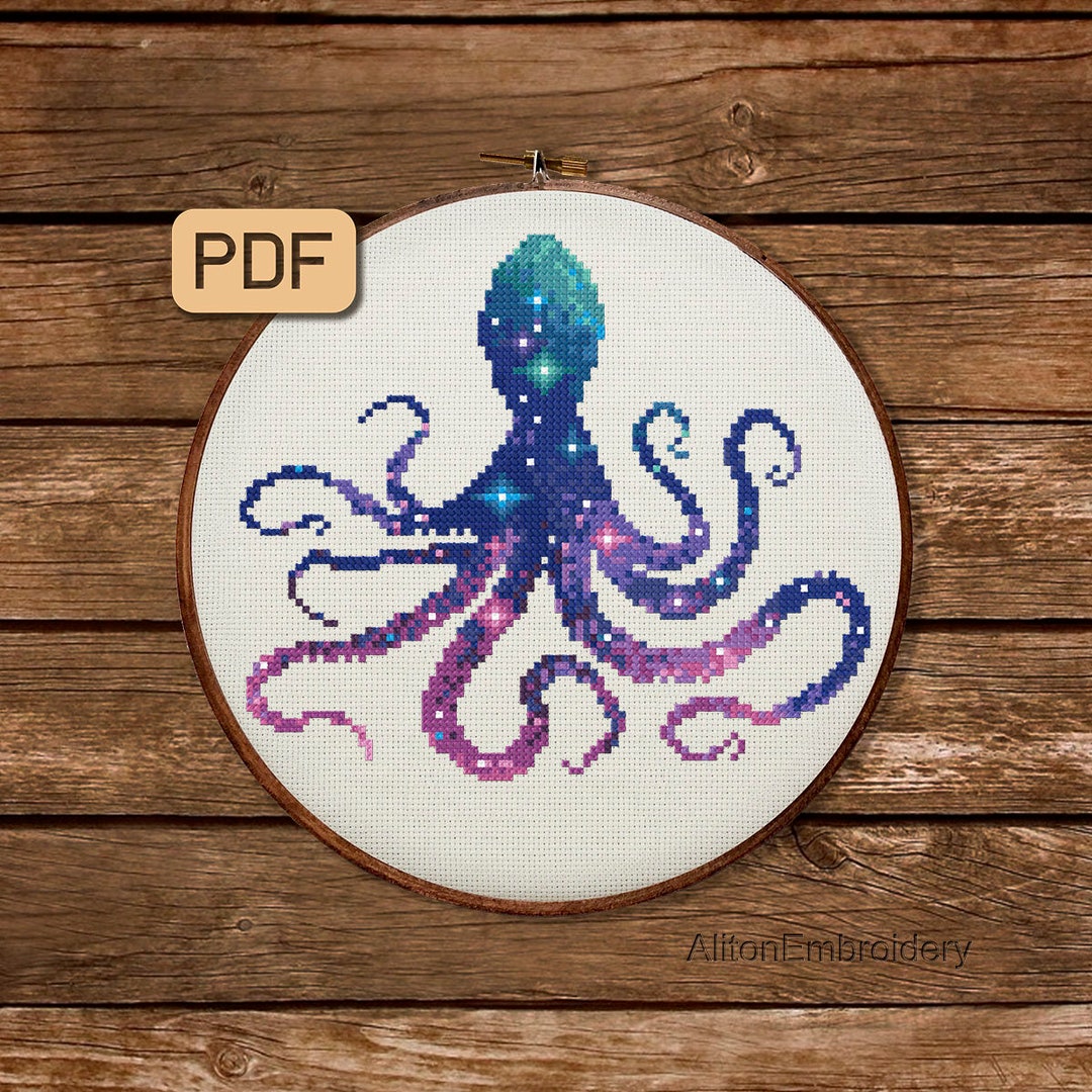 Galaxy Octopus Cross Stitch Pattern: Sea Animal Embroidery (PDF ...