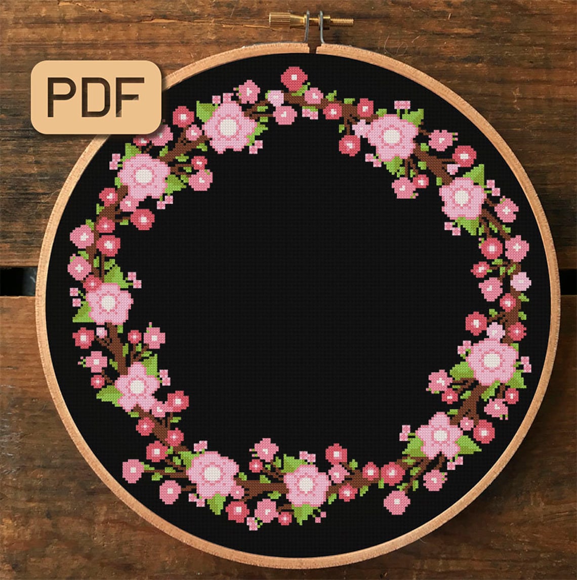 Flower Circle Cross Stitch Pattern Cherry Blossoms Cross | Etsy