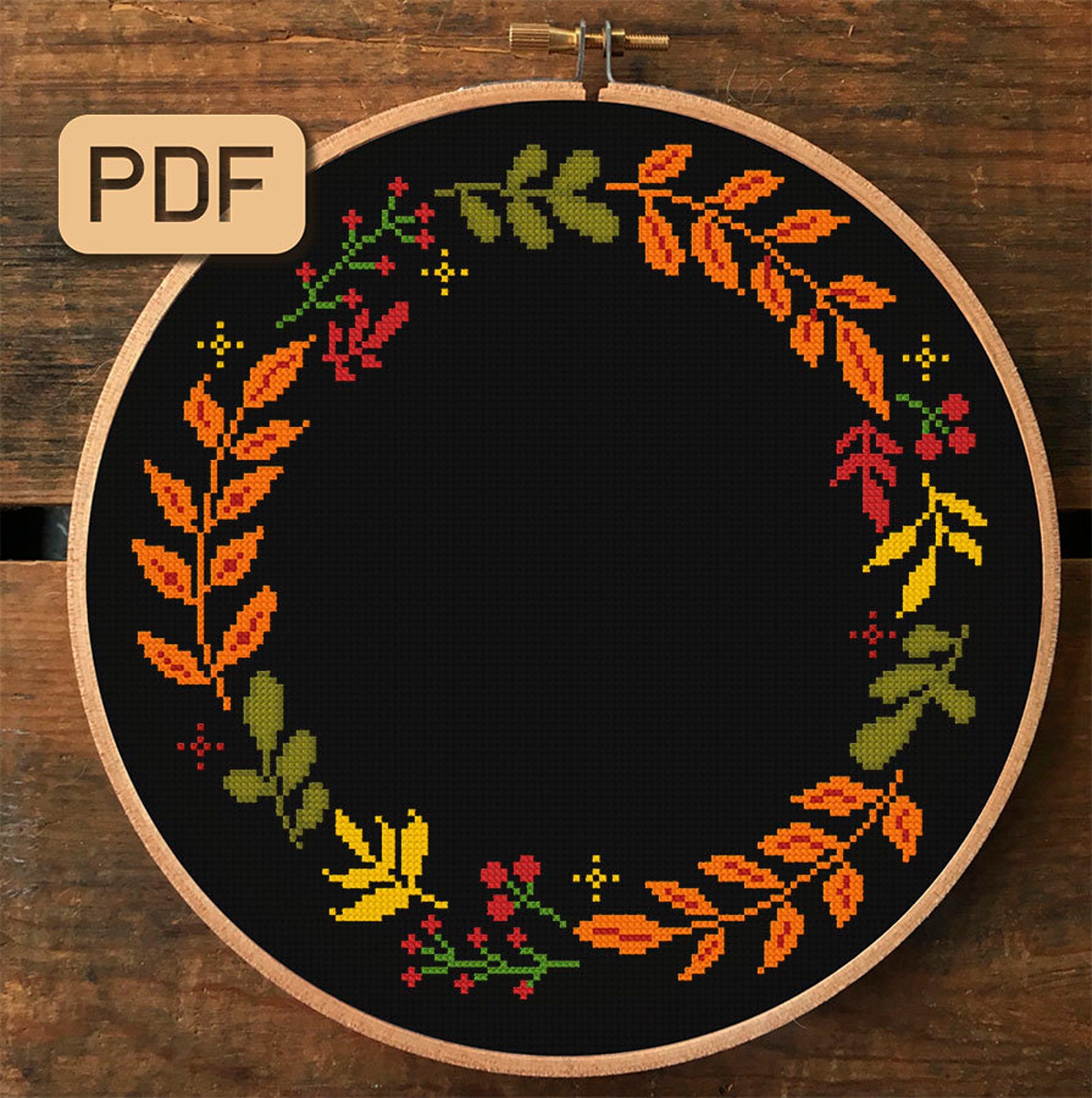 Autumn Wreath Cross Stitch Pattern: Fall Floral Border (PDF) - Etsy
