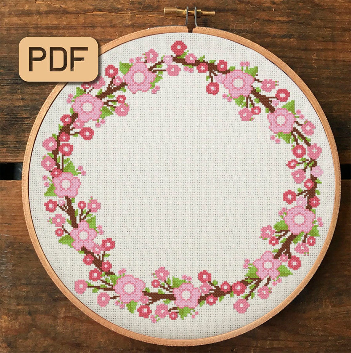 Flower Circle Cross Stitch Pattern Cherry Blossoms Cross | Etsy