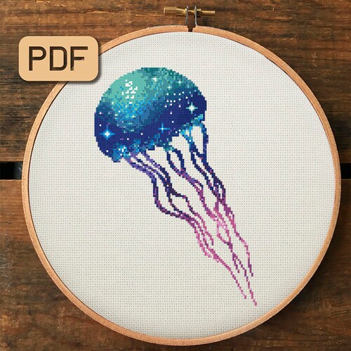 Jellyfish Cross Stitch Pattern 4 Instant PDF Download Sea - Etsy