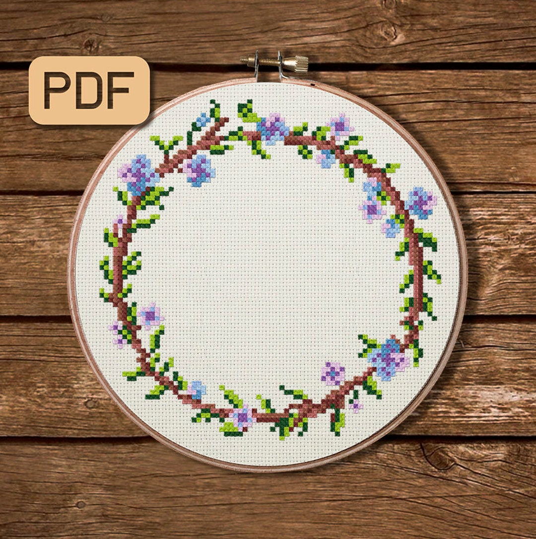 Floral Border Cross Stitch Pattern, Leafy Wreath Cross Stitch PDF ...