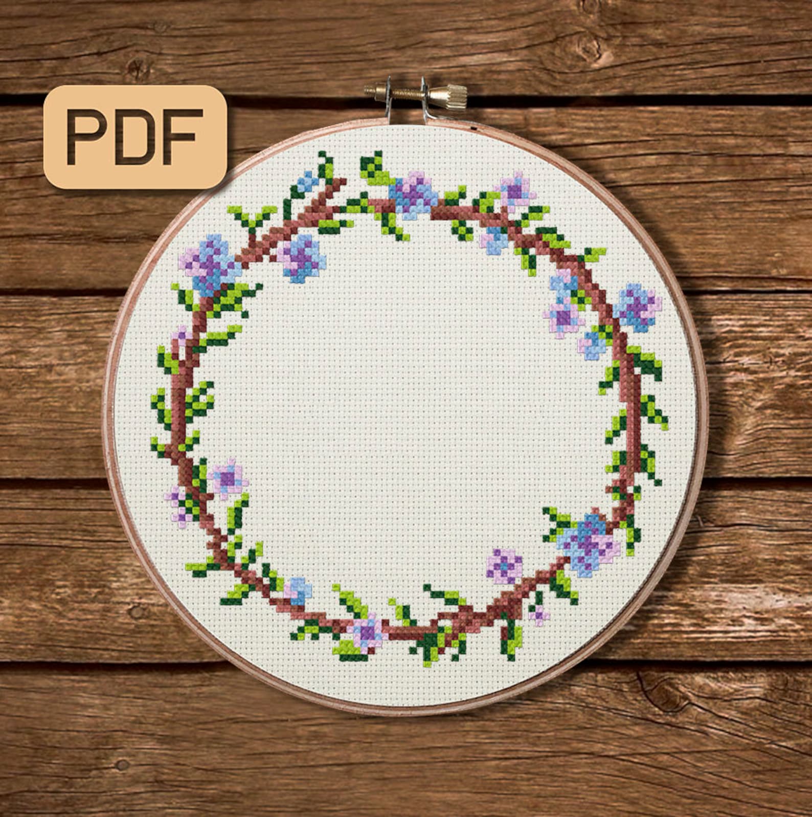 Floral Border Cross Stitch Pattern Leafy Wreath Cross Stitch - Etsy