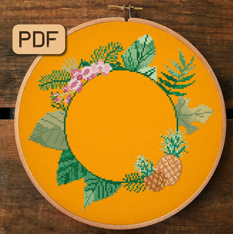 Leaf Border Cross Stitch Pattern Leafy Wreath Needlepoint | Etsy