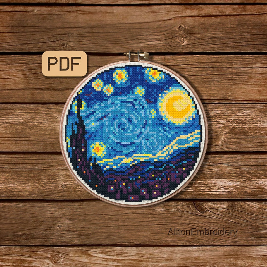 Starry Night Cross Stitch Pattern: Van Gogh Embroidery Art (PDF Pattern ...