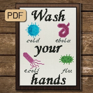 Wash Your Hands Cross Stitch Pattern Germ Bacteria Cross Stitch PDF ...