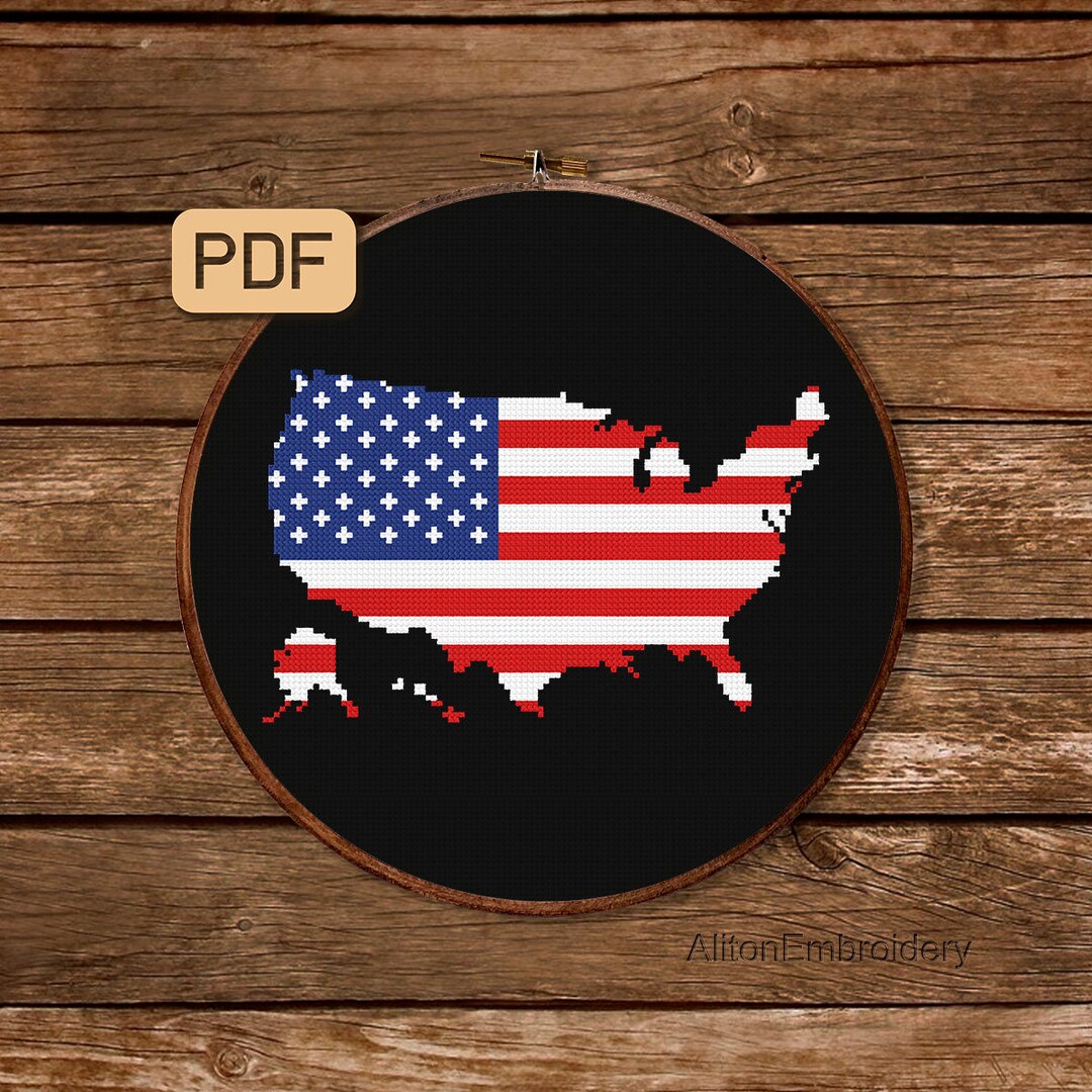 United States Map Cross Stitch Pattern USA Flag Cross Stitch PDF ...