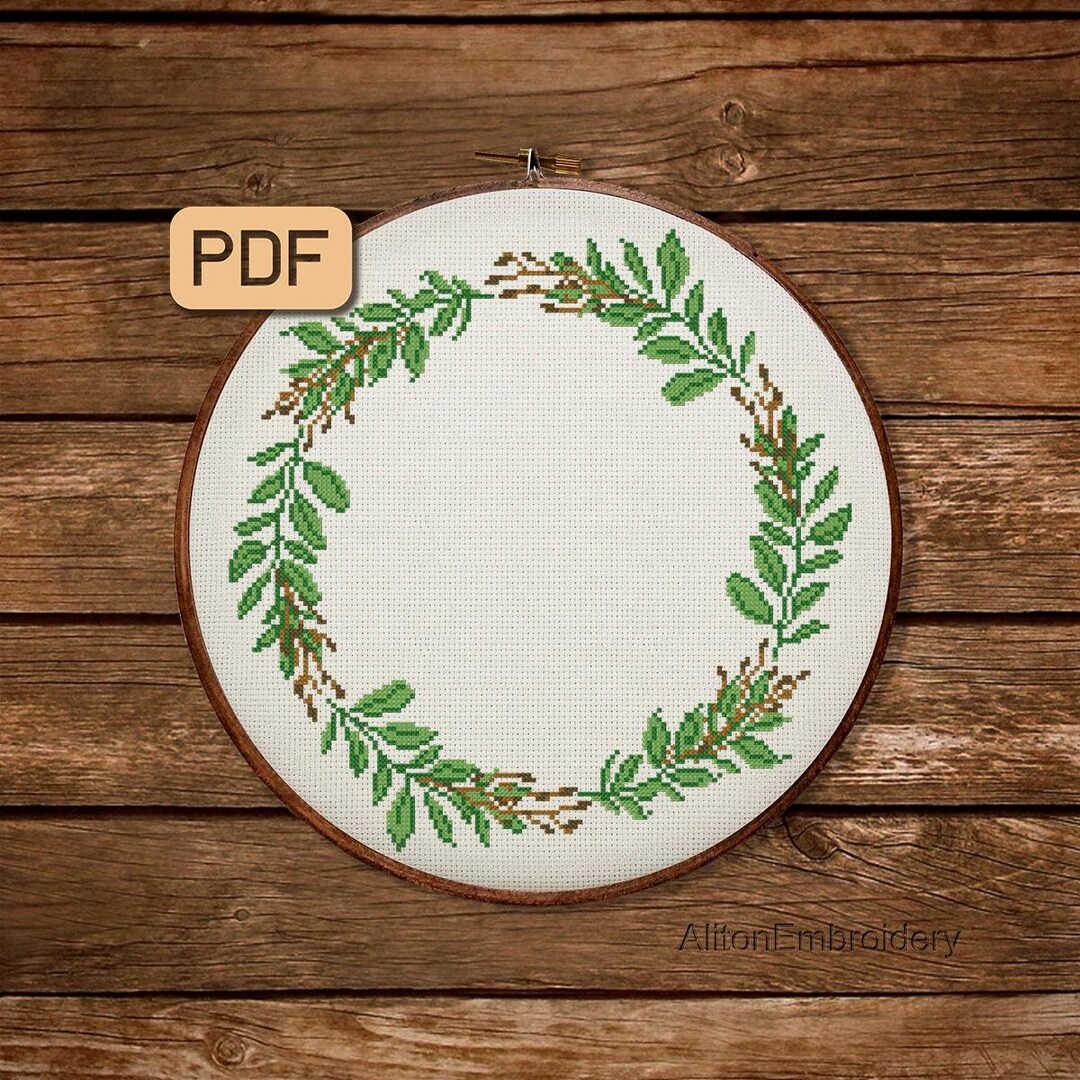 Leafy Border Cross Stitch Pattern PDF Wreath Cross Stitch Decor Xstitch ...
