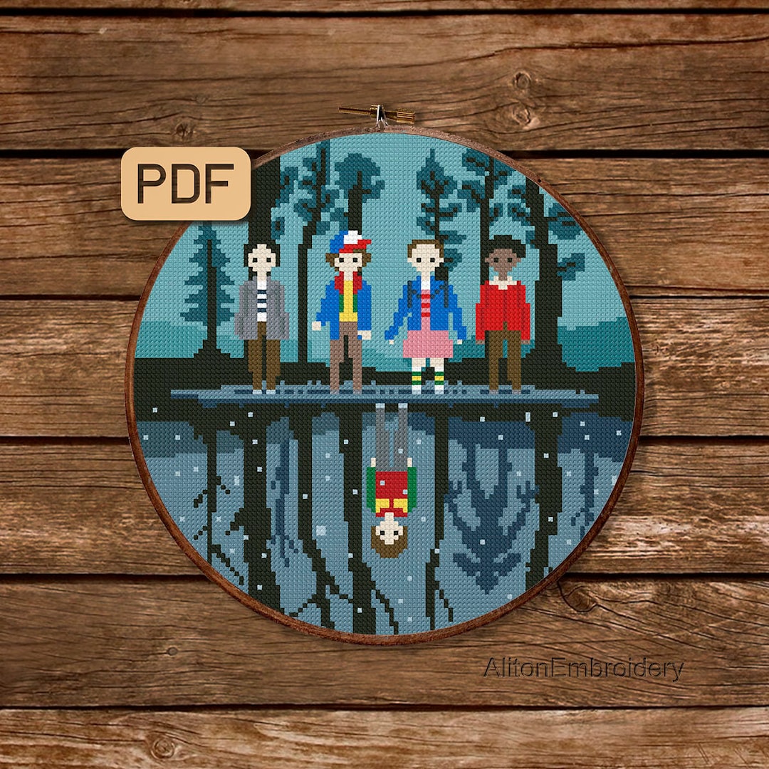 Stranger Stuff Cross Stitch Pattern: Kids and Monster Embroidery (PDF Pattern) - Etsy