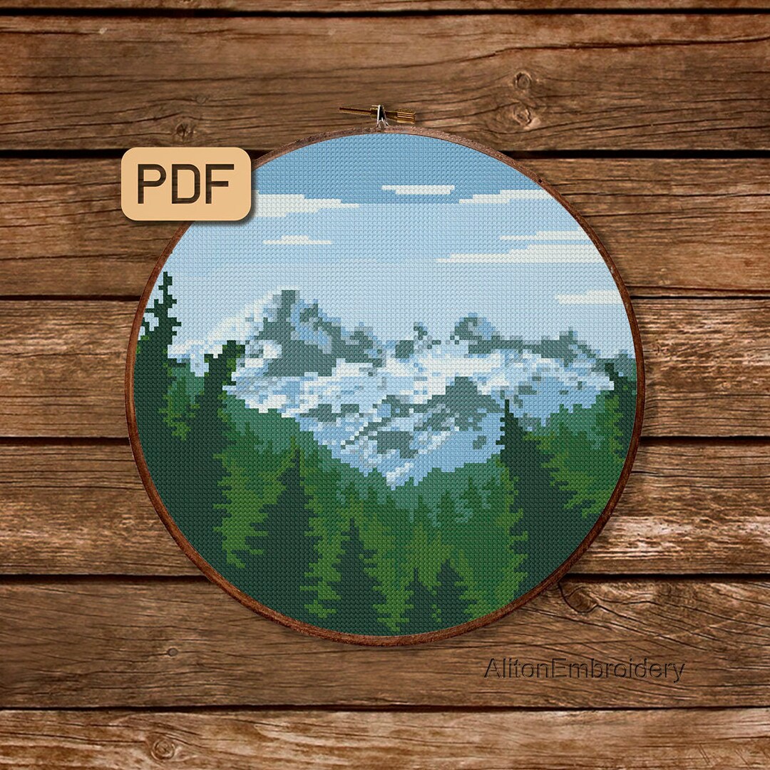 Mountain Landscape Cross Stitch Pattern Forest Cross Stitch PDF Nature ...