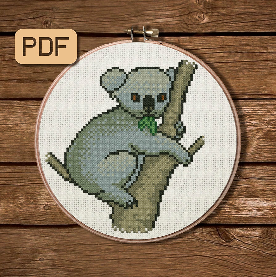 Koala Cross Stitch Pattern Australian Animal Needlepoint Pdf | Etsy