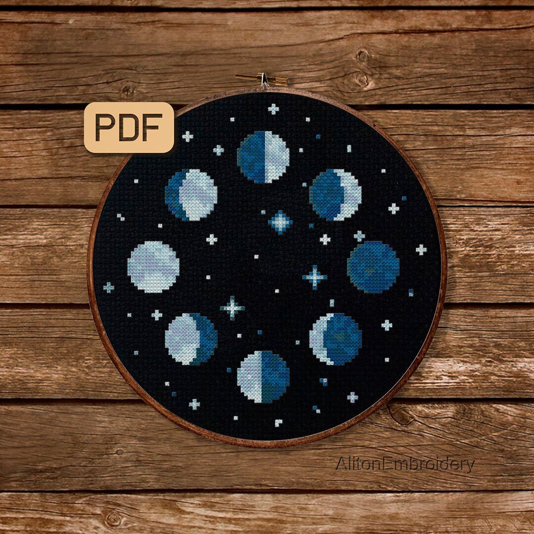 Moon Phases Cross Stitch Pattern, Moon and Stars Crossstitch PDF, Lunar ...