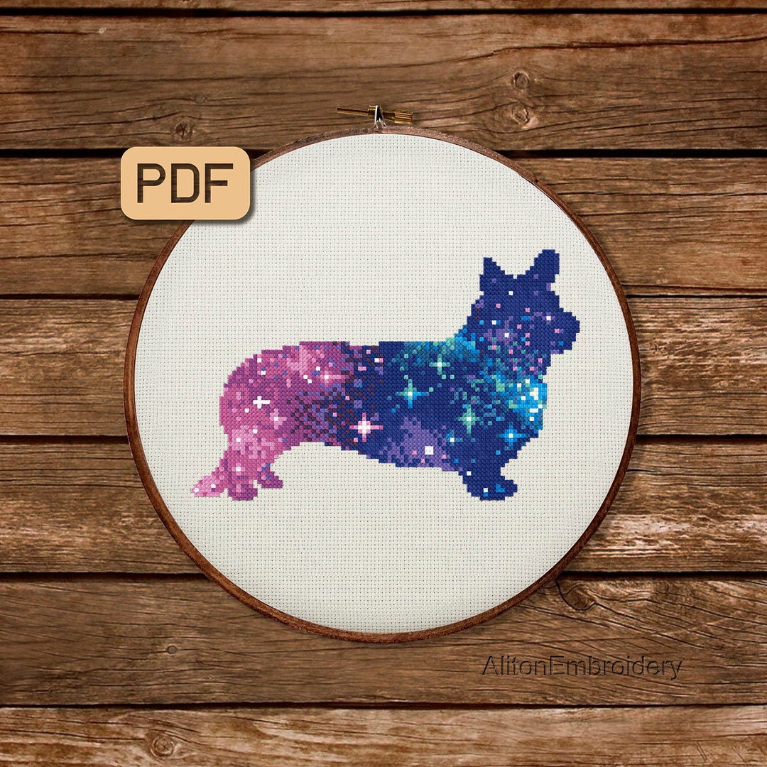 Galaxy Corgi Cross Stitch Pattern Dog Silhouette Crossstitch - Etsy