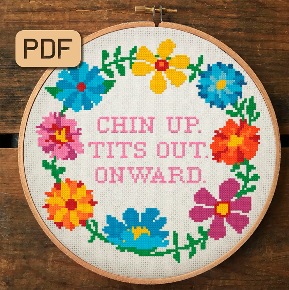 Chin up Tits Out Onward Cross Stitch Pattern, Feminist Cross Stitch Pdf ...