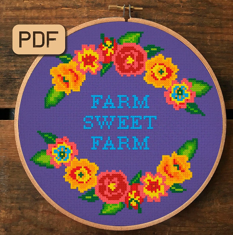 Farm Sweet Farm Cross Stitch Pattern Farmhouse Cross Stitch | Etsy