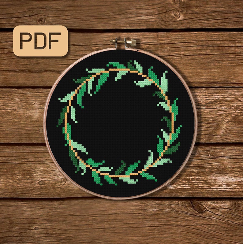 Leafy Wreath Cross Stitch Pattern Leaf Border Needlepoint Pdf - Etsy