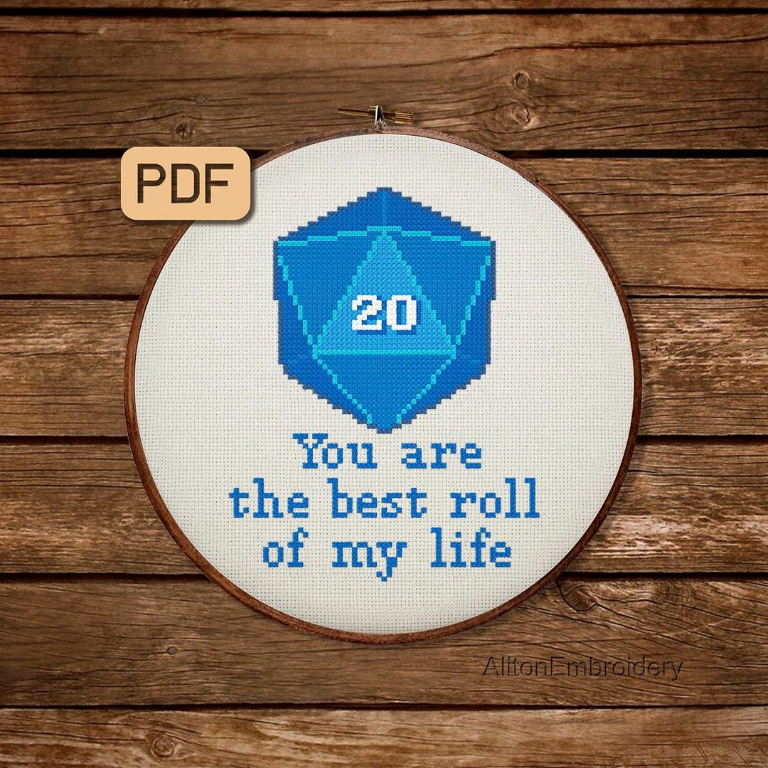 Funny D20 Cross Stitch Pattern: Dnd Dice Embroidery (PDF Download) - Etsy